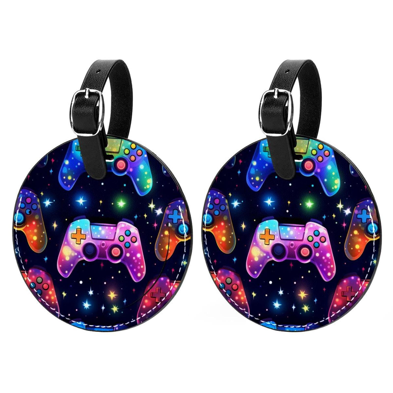 Game Controller 2Pcs PU Leather Round Luggage Tags with Privacy Cover ...