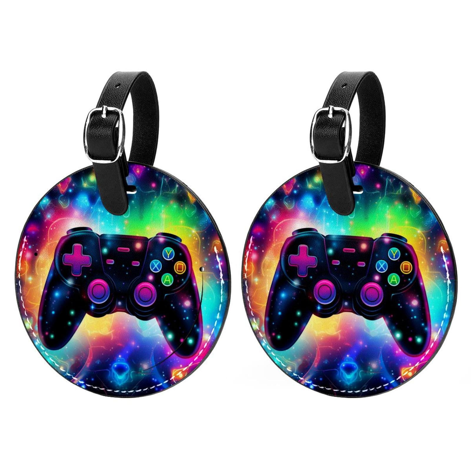 Game Controller 2Pcs PU Leather Round Luggage Tags with Privacy Cover ...