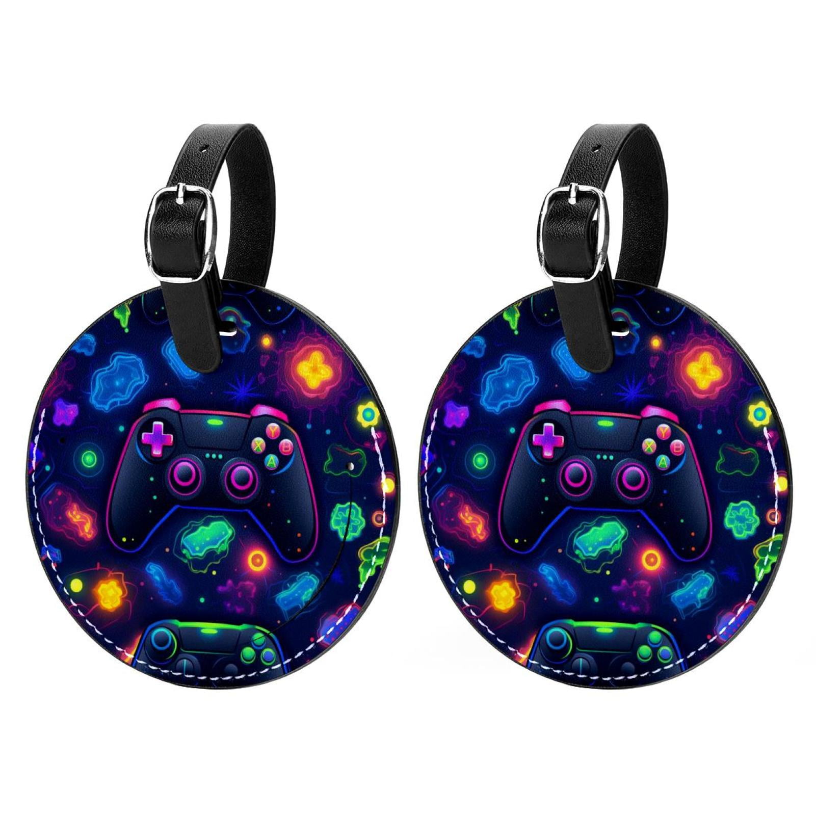 Game Controller 2Pcs PU Leather Round Luggage Tags with Privacy Cover ...