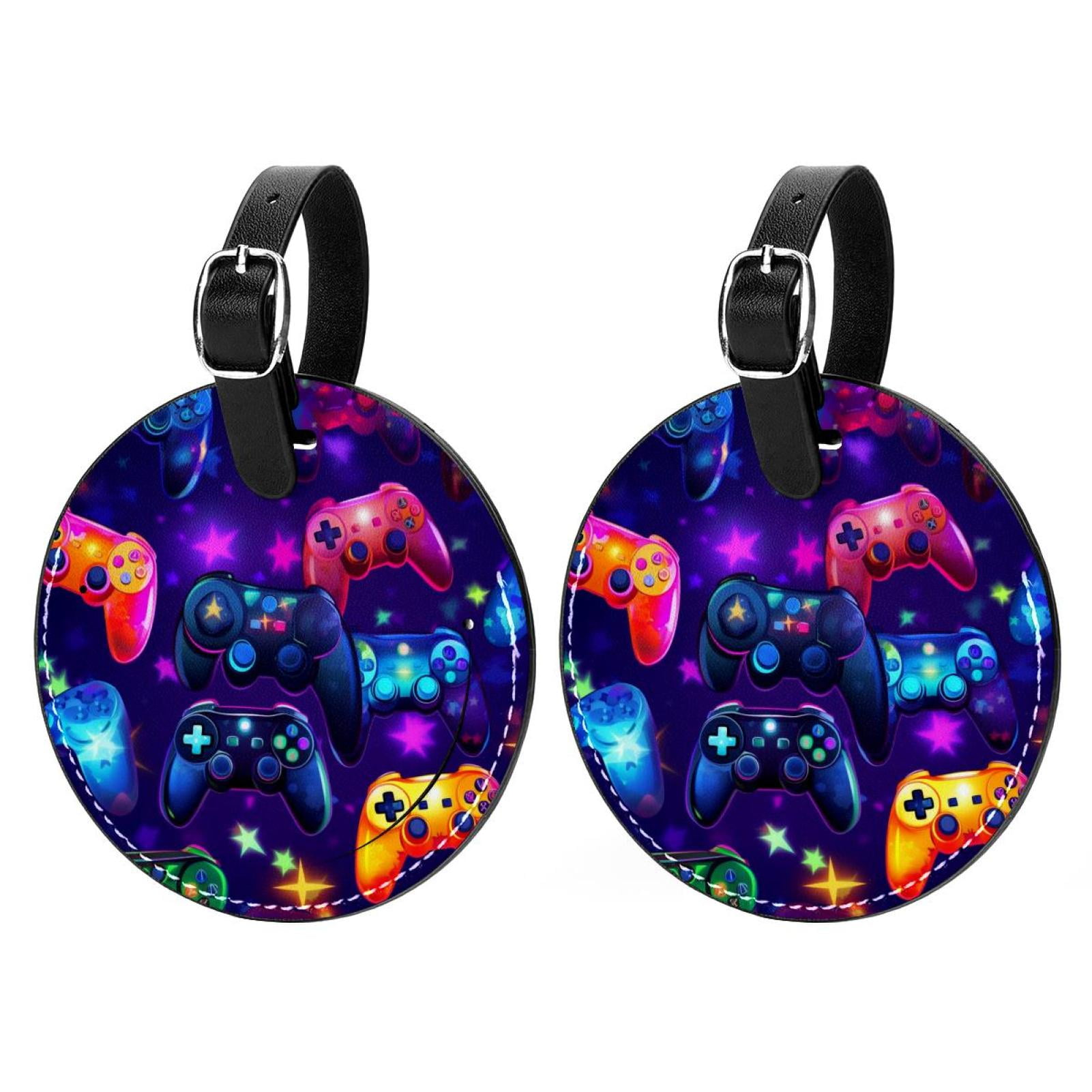 Game Controller 2Pcs PU Leather Round Luggage Tags with Privacy Cover ...