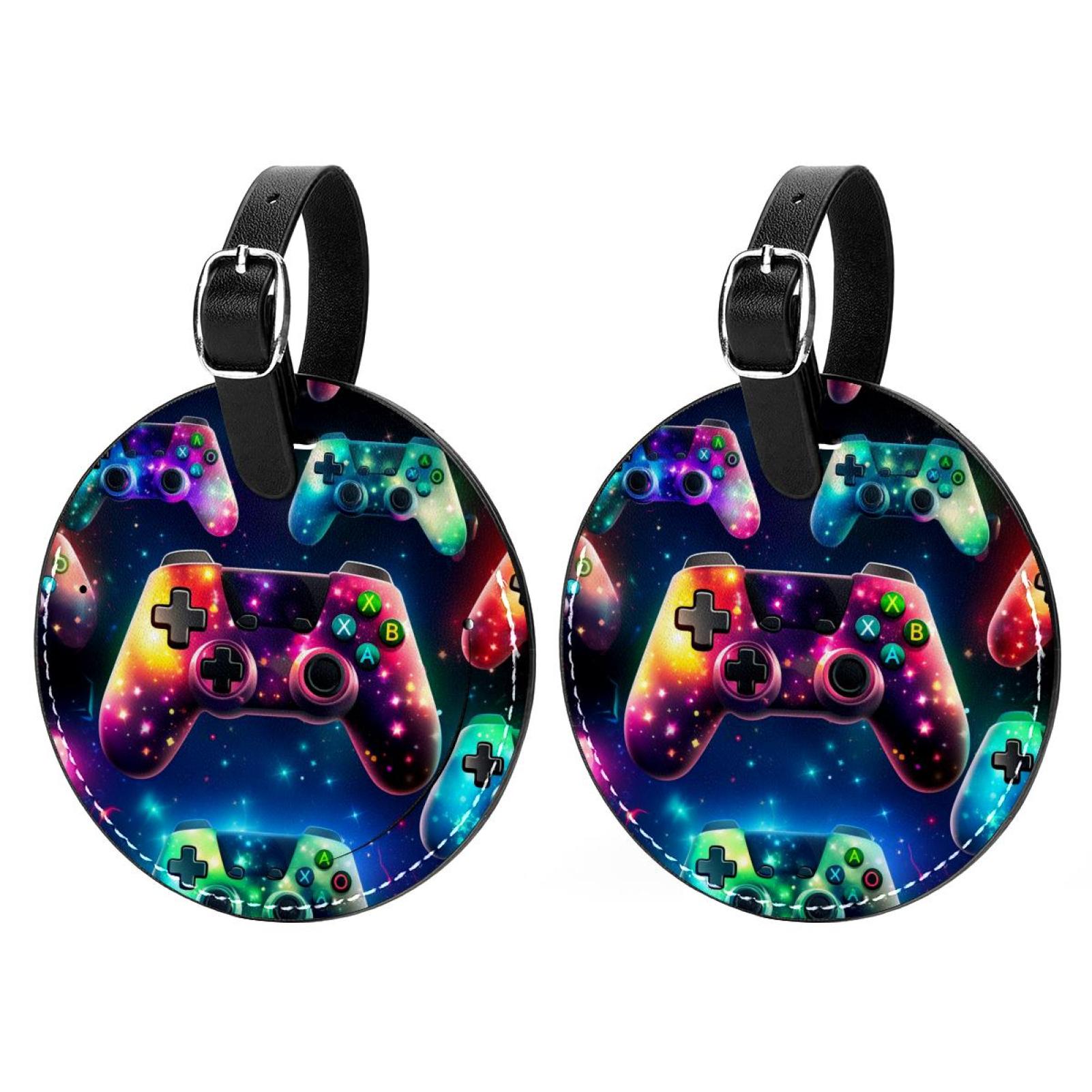 Game Controller 2Pcs PU Leather Round Luggage Tags with Privacy Cover ...