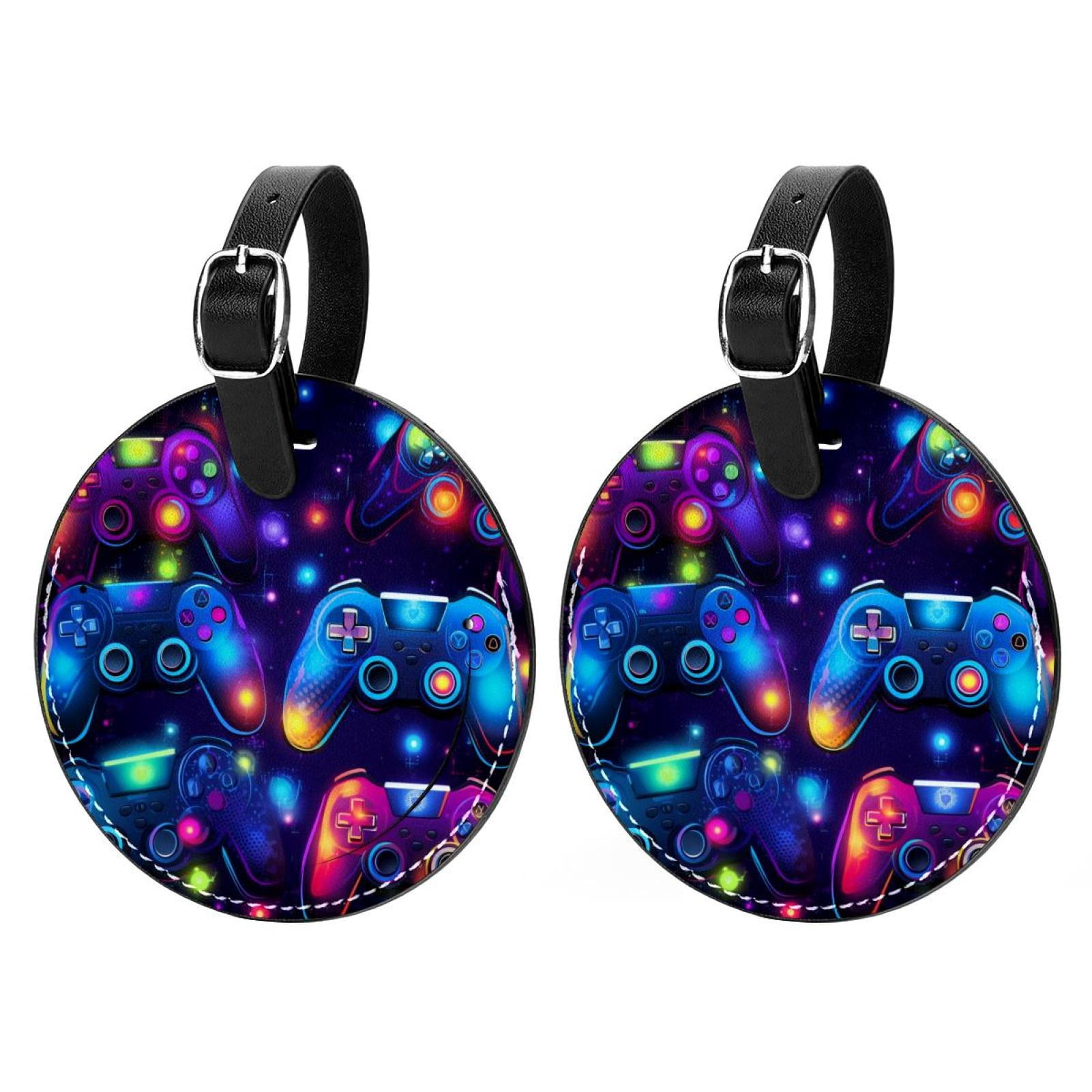 Game Controller 2Pcs PU Leather Round Luggage Tags with Privacy Cover ...