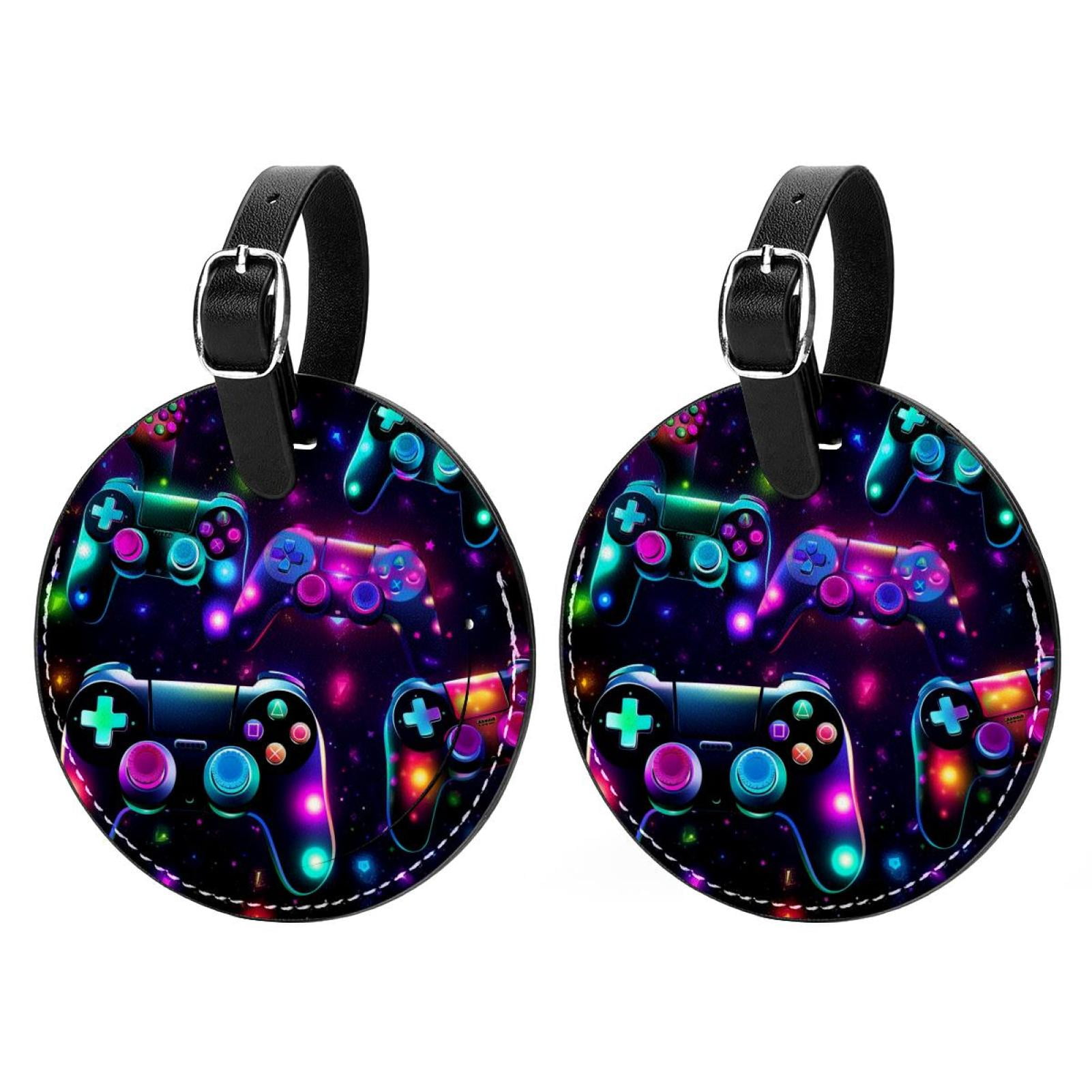Game Controller 2Pcs PU Leather Round Luggage Tags with Privacy Cover ...