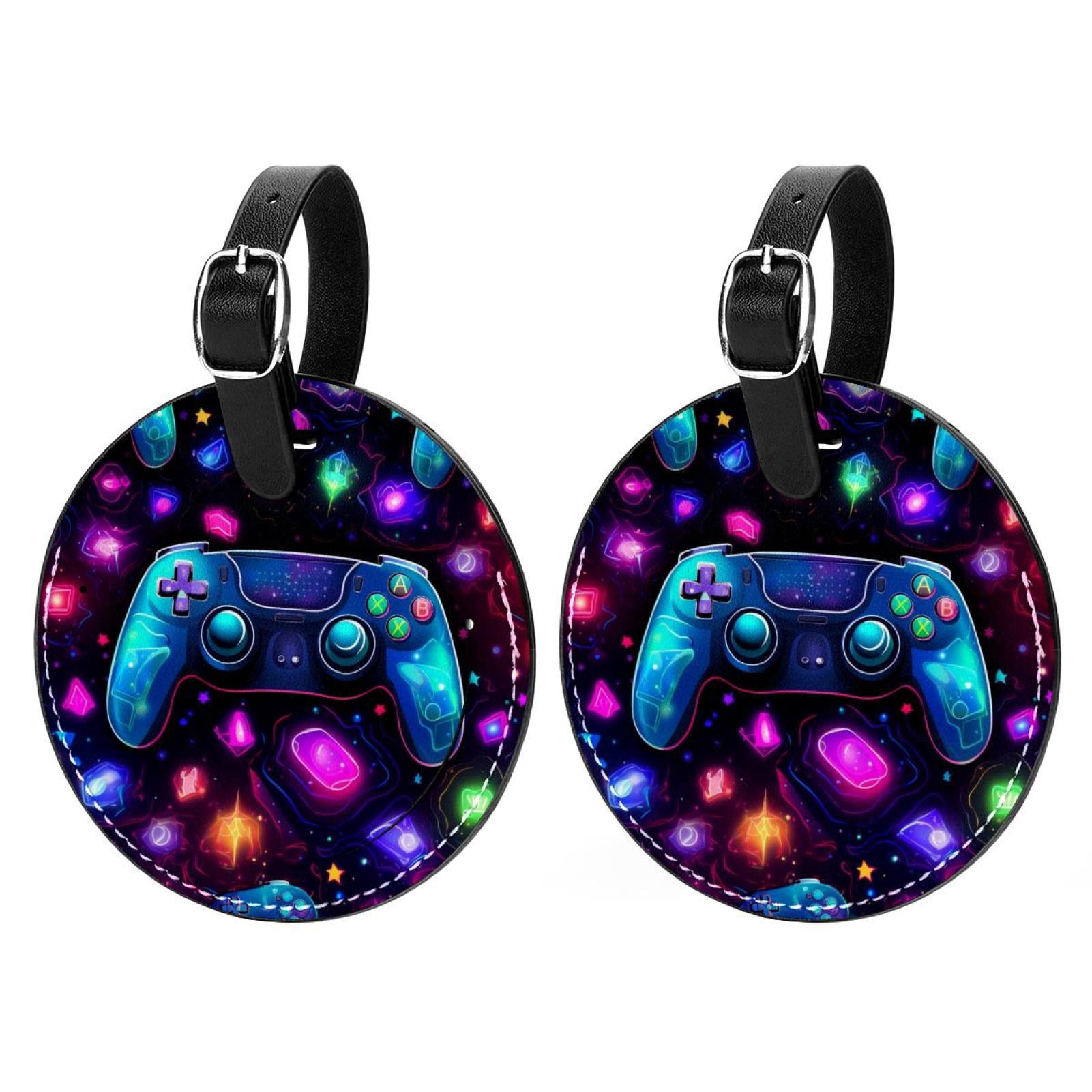 Game Controller 2Pcs PU Leather Round Luggage Tags with Privacy Cover ...