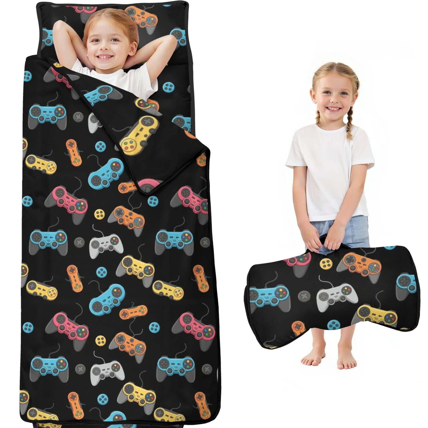 Game Controller Black Pattern Kids Nap Mat, Preschool Sleeping Pad with ...