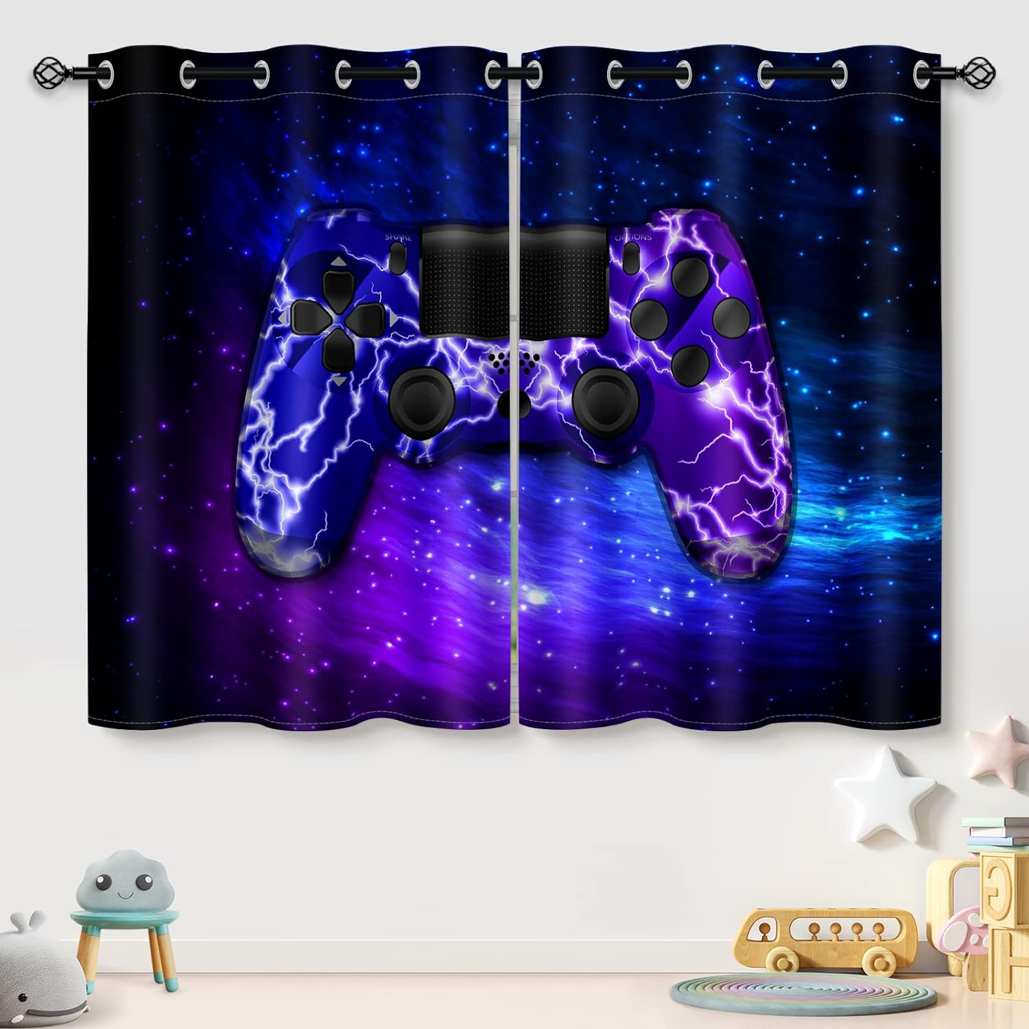 Game Controller Blackout Curtains Gamepad Outer Space Bedroom Decor ...
