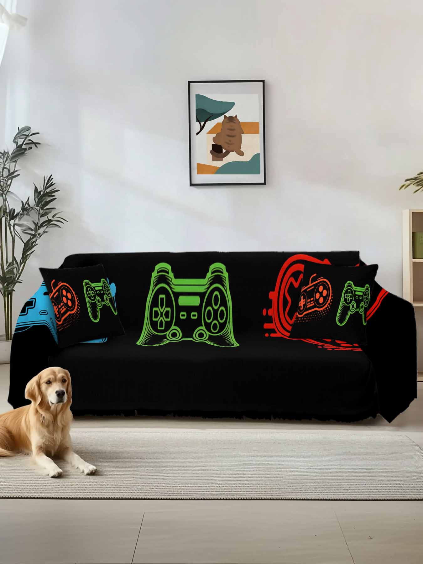 Game Controller Couch Cover, Modern Art Gaming Handheld Black Sofa ...