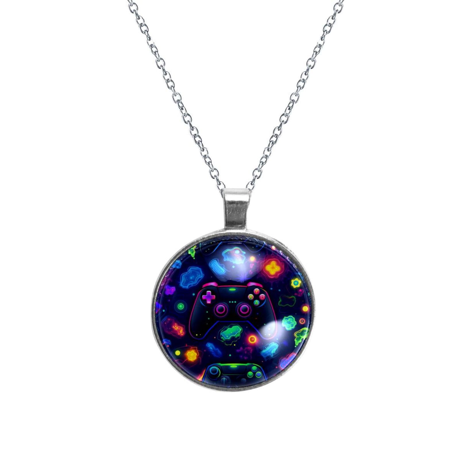 Game Controller Glass Design Circular Pendant Necklace - Elegant ...