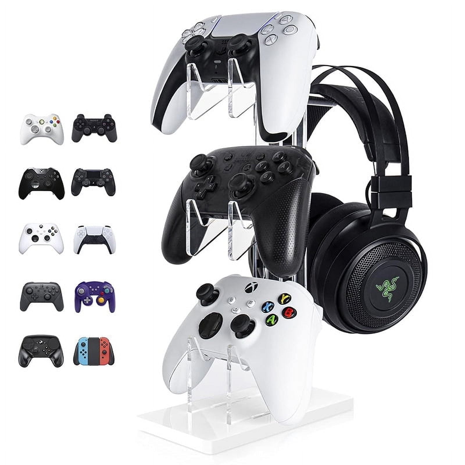 Game Controller Holder 3 Tiers Universal Dual Controller Stand Headphone Holder Acrylic Black