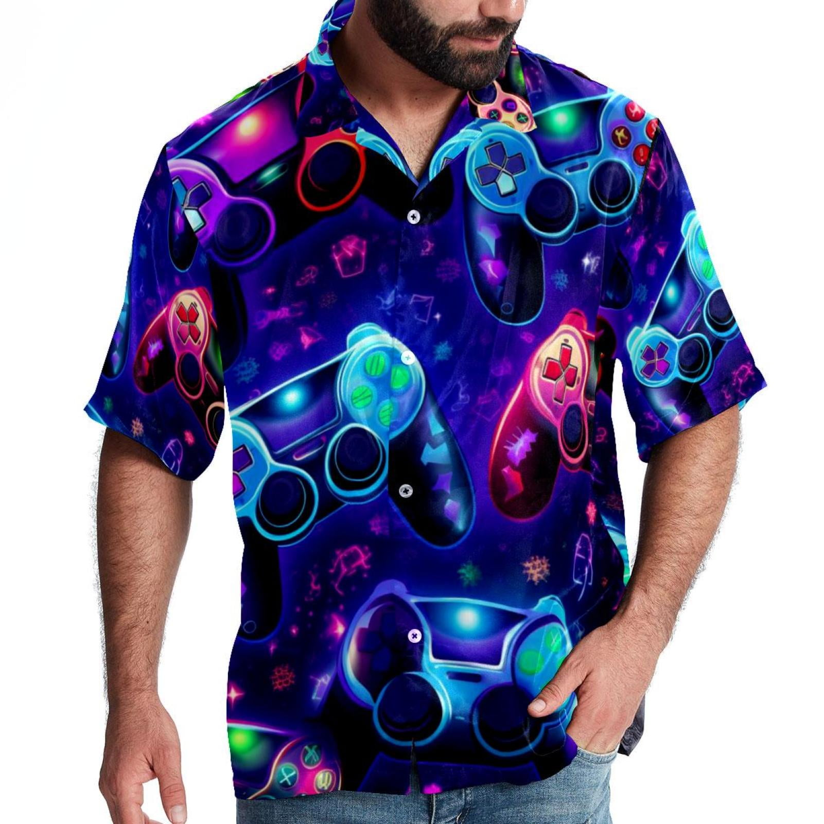 Game Controller Men's Short Sleeve Shirts, Casual Hawaiian Print Button ...