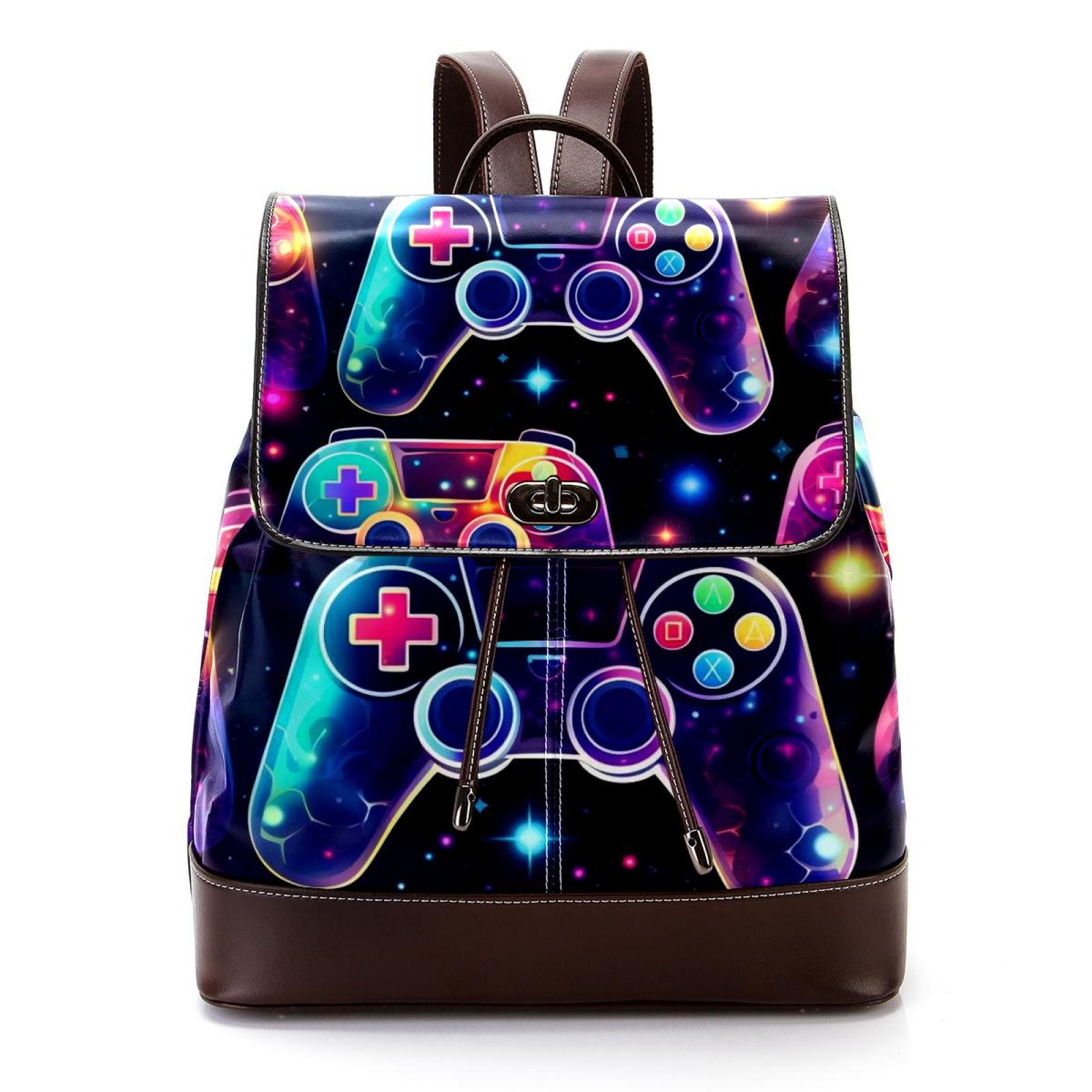 Game Controller PU Leather Girl Backpack with Adjustable Shoulder Strap ...
