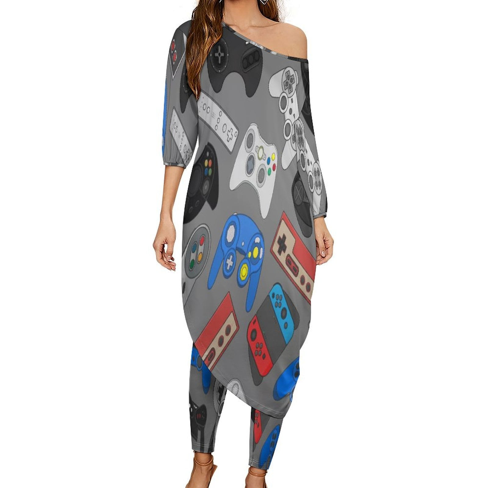 Game Controller Pattern Elegant Casual Diagonal Shoulder 2PCS Set Top ...