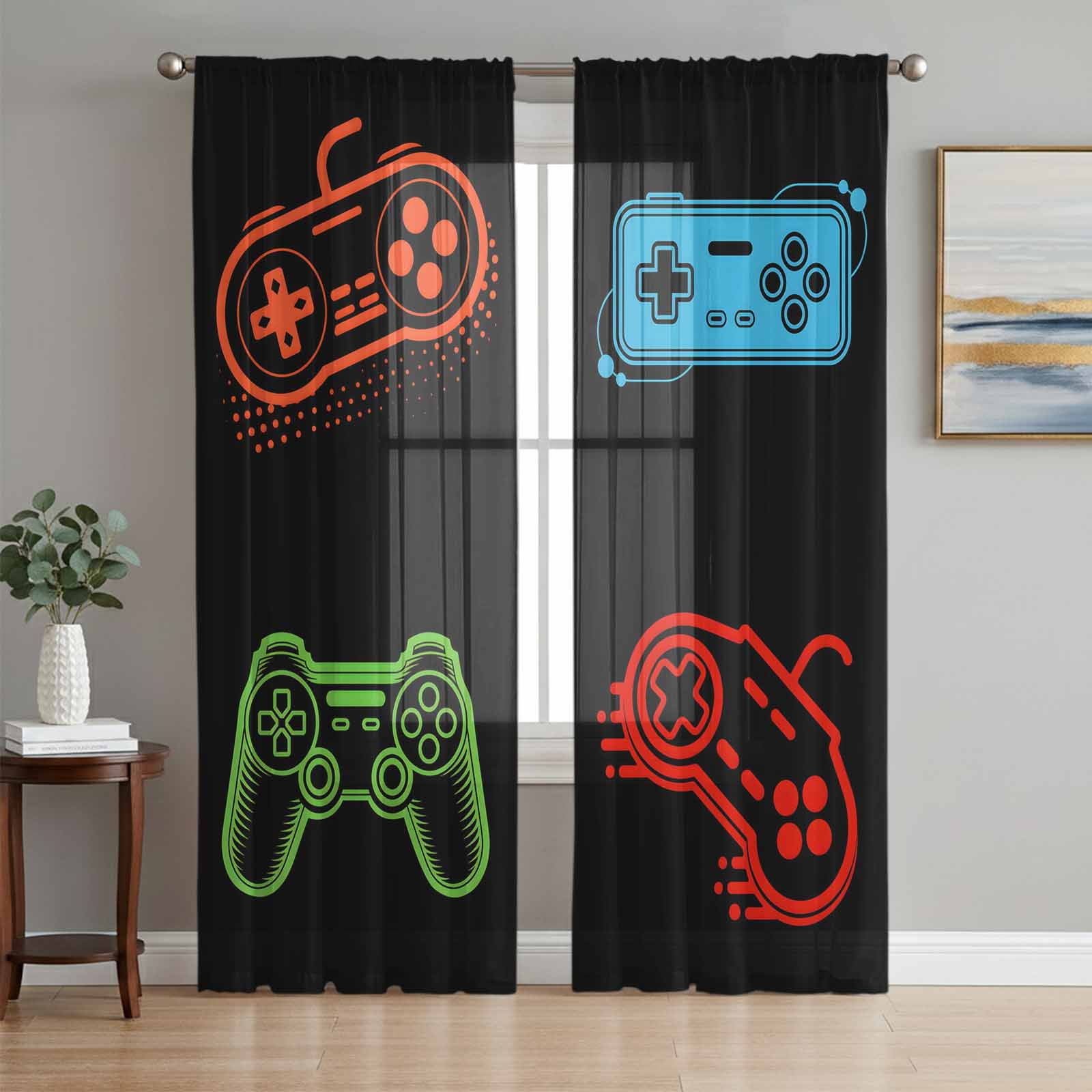 Game Controller Semi Sheer Curtains 84 Inch Length 2 Panels Set, Modern ...