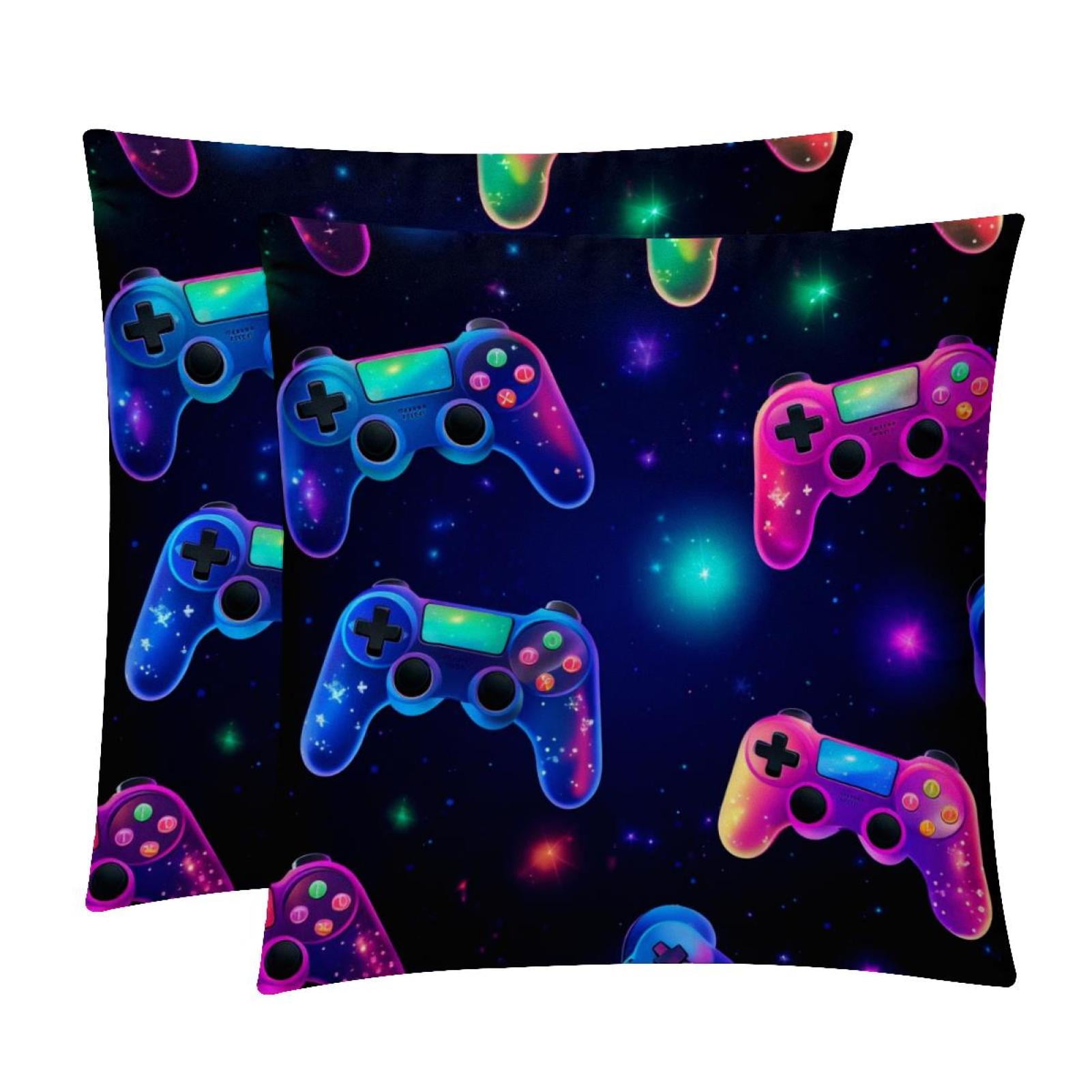 Game Controller Set of 2 Velvet Throw Pillow Covers Inserts with 16x16 ...