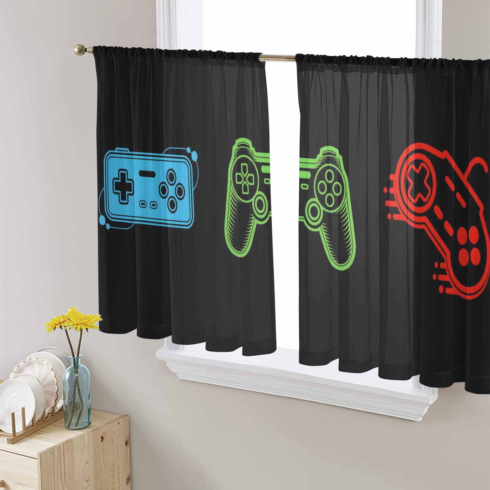 Game Controller Sheer Curtains 54 Inch Length 2 Panels Set for Living ...