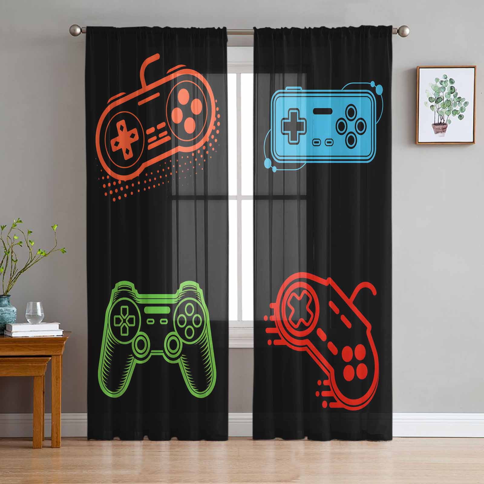 Game Controller Sheer Curtains 96 Inch Length 2 Panels Set for Living ...