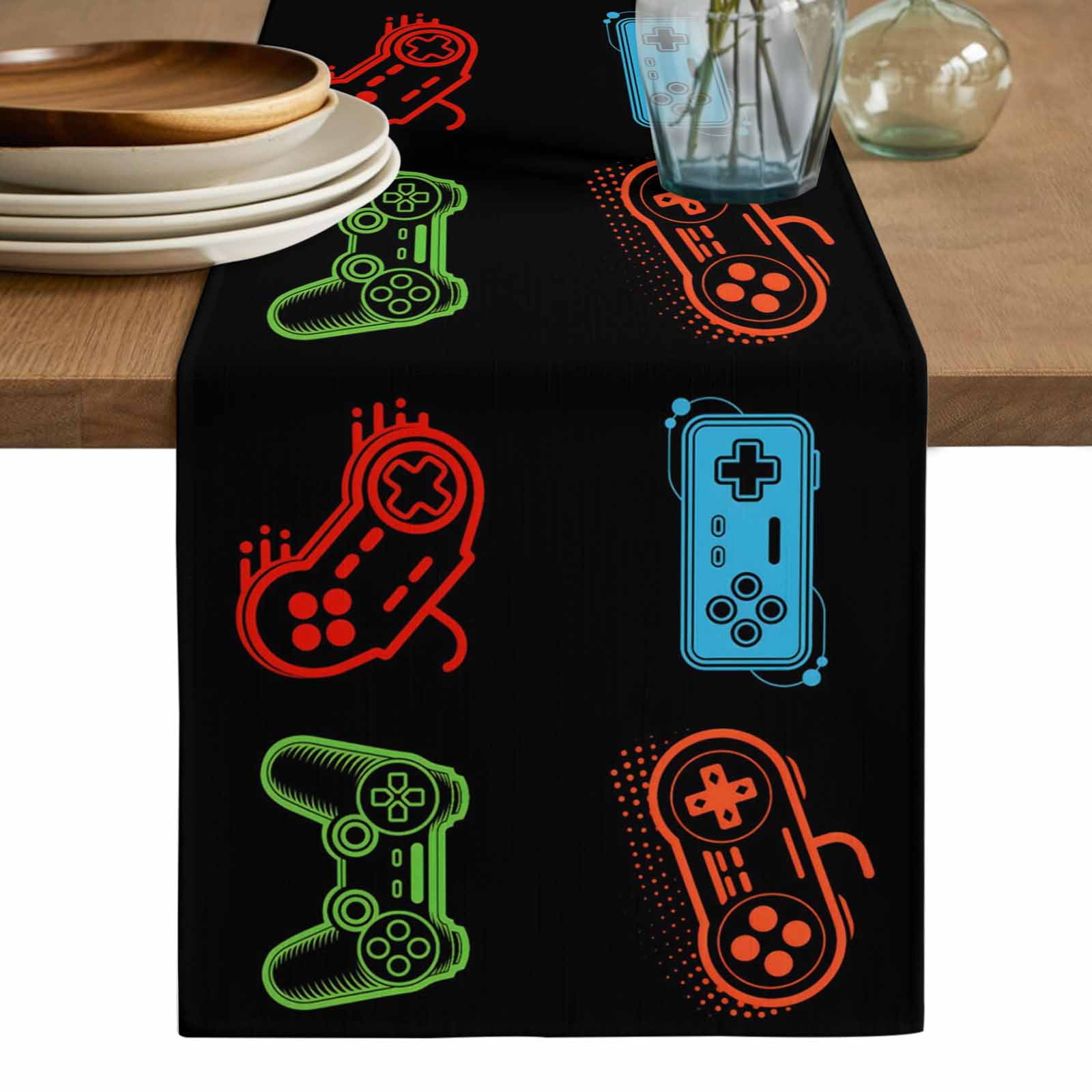 Game Controller Table Runner, Modern Art Gaming Handheld Black Washable ...