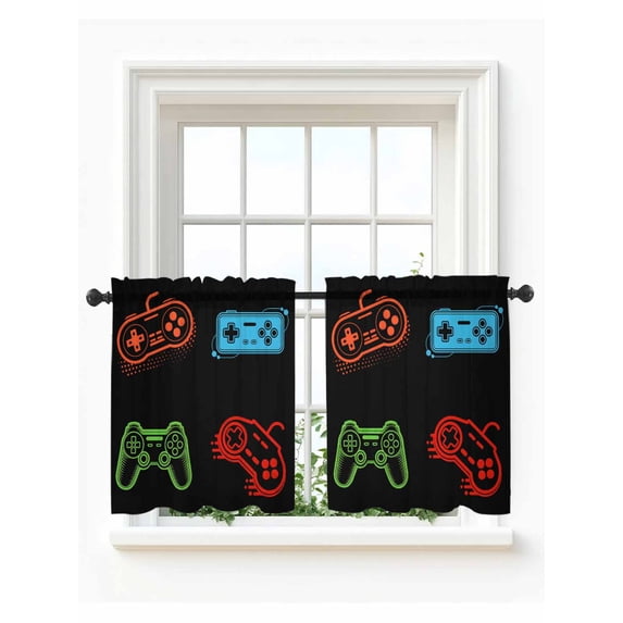 Game Controller Tier Curtains 24 Inch Length,Sheer Curtains for Bedroom ...