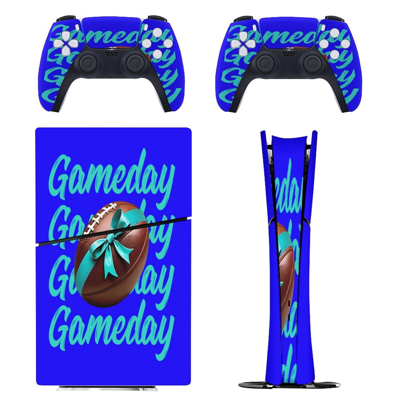 Game Day, Blue, Bow, Football PS5/PS5 Slim Digital Disc Skin Sticker ...