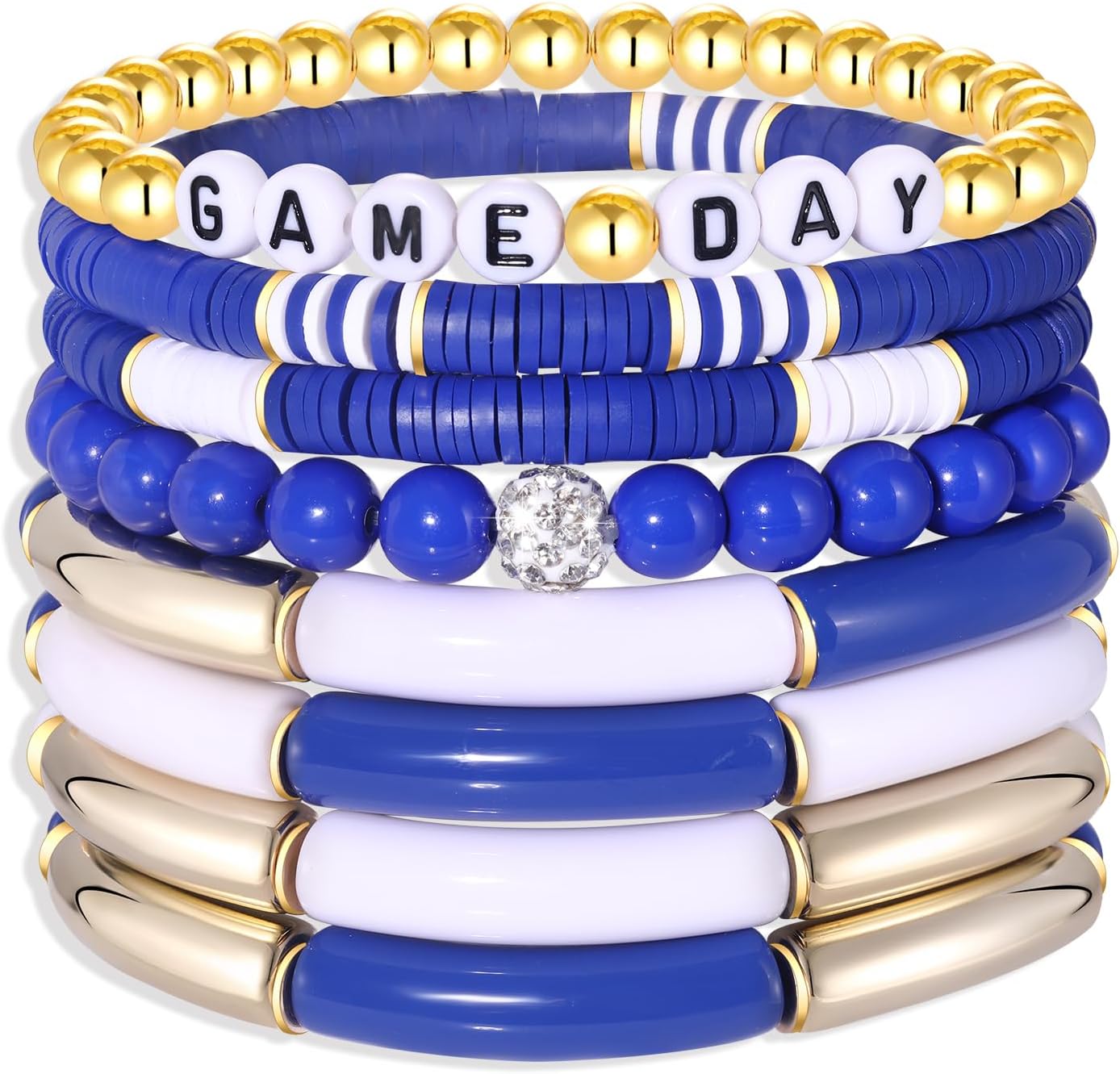Game Day Bracelet Football Team Spirit Stretch Bracelet Set Stack Bamboo Acrylic Tube Bangle ...