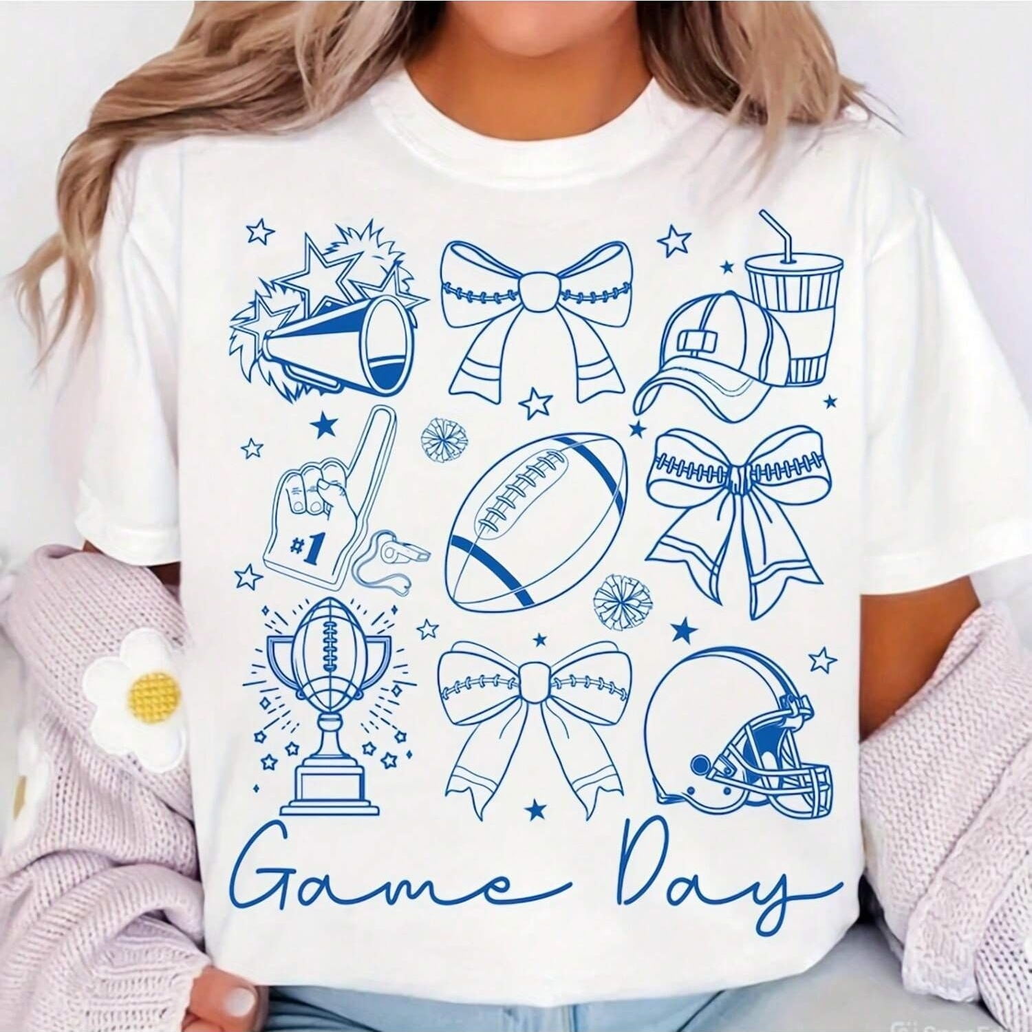 Game Day Doodle , Football B1Ow Tie , Line Art Blue Football , Cheer ...