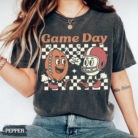 Game Day Football Shirt Retro Cartoon Graphic Fan Tee Comfort Colors ...