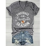 MORTTIC Women's Football Graphic Tee, V-Neck Letter Print Casual Shirt ...