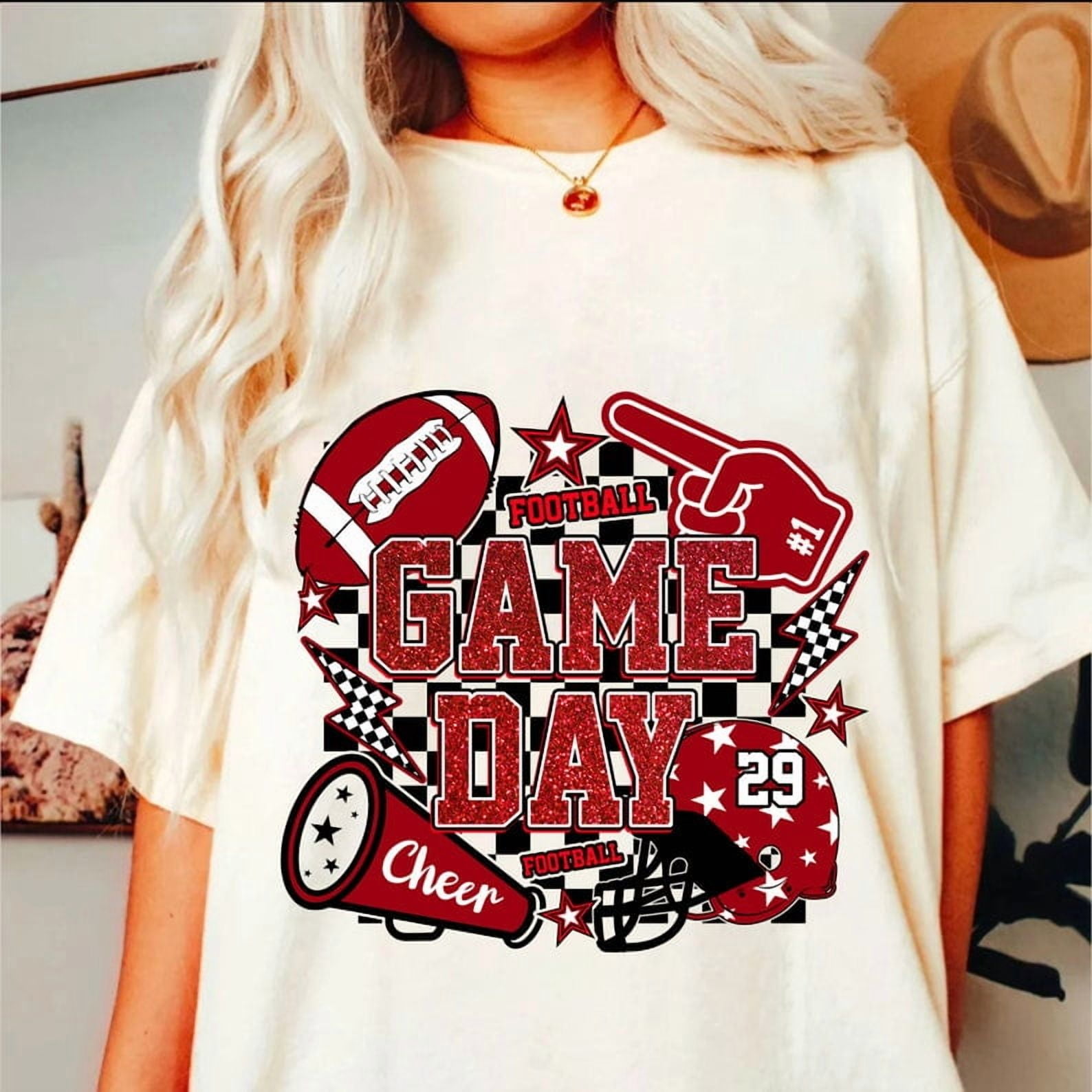 Game Day Football T-Shirt - Red Football Graphic Tee, Football Mom ...