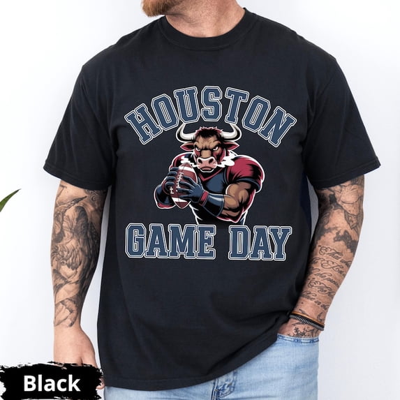 Game Day Houston Football Graphic Tee, Bull Mascot Fan Style Texas ...