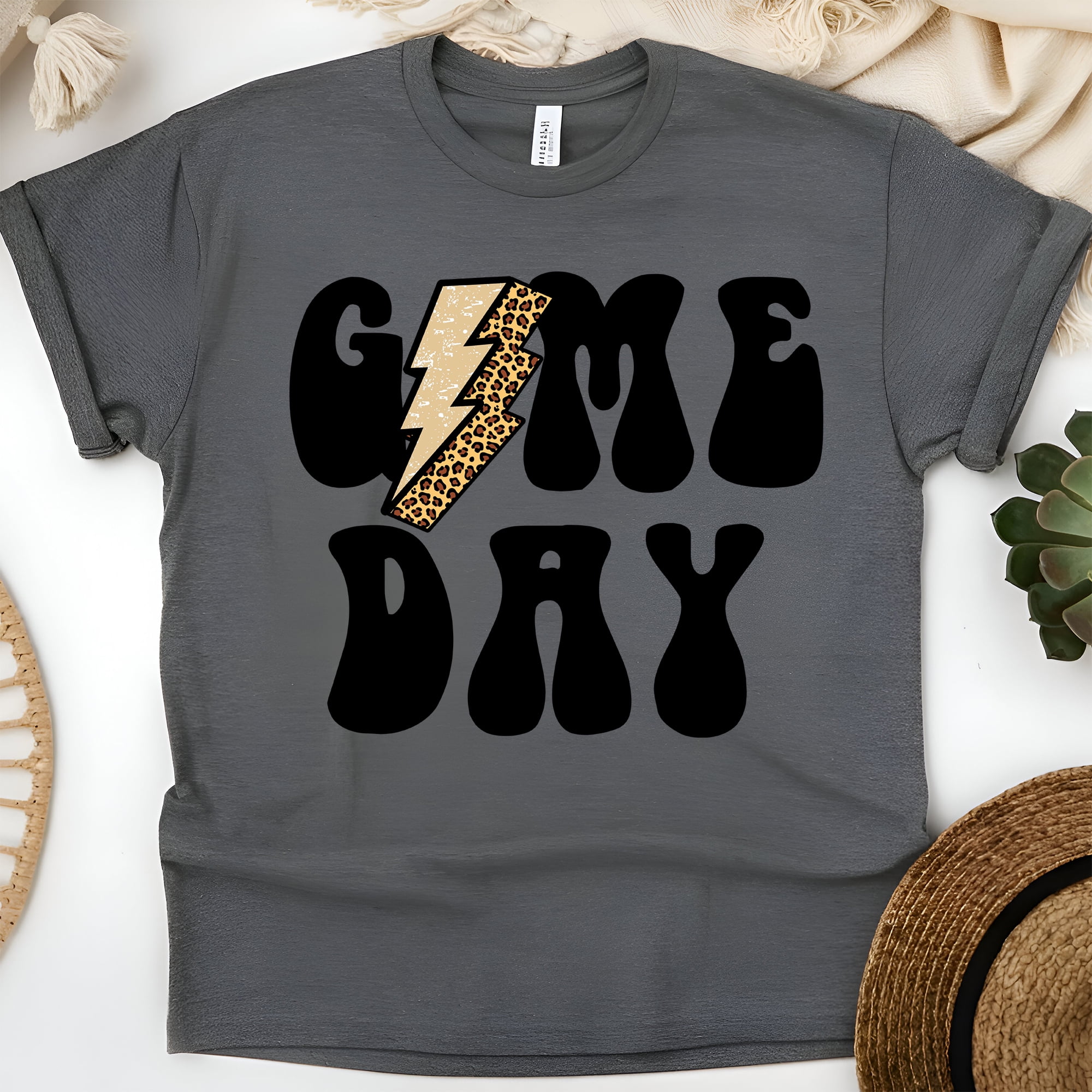 Game Day Lightning Bolt Leopard Print T-Shirt | Retro Bold Football ...