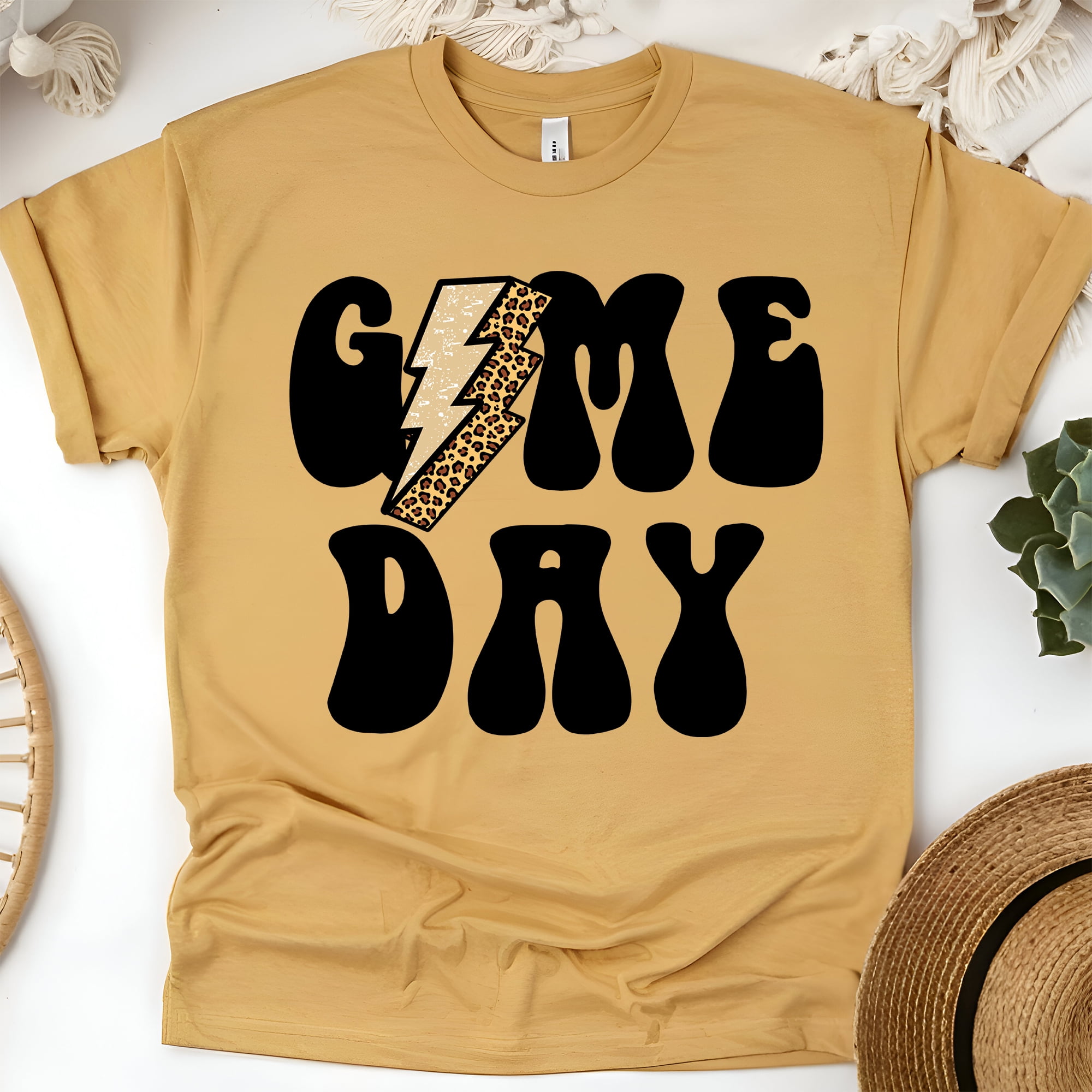 Game Day Lightning Bolt Leopard Print T-Shirt | Retro Bold Football ...