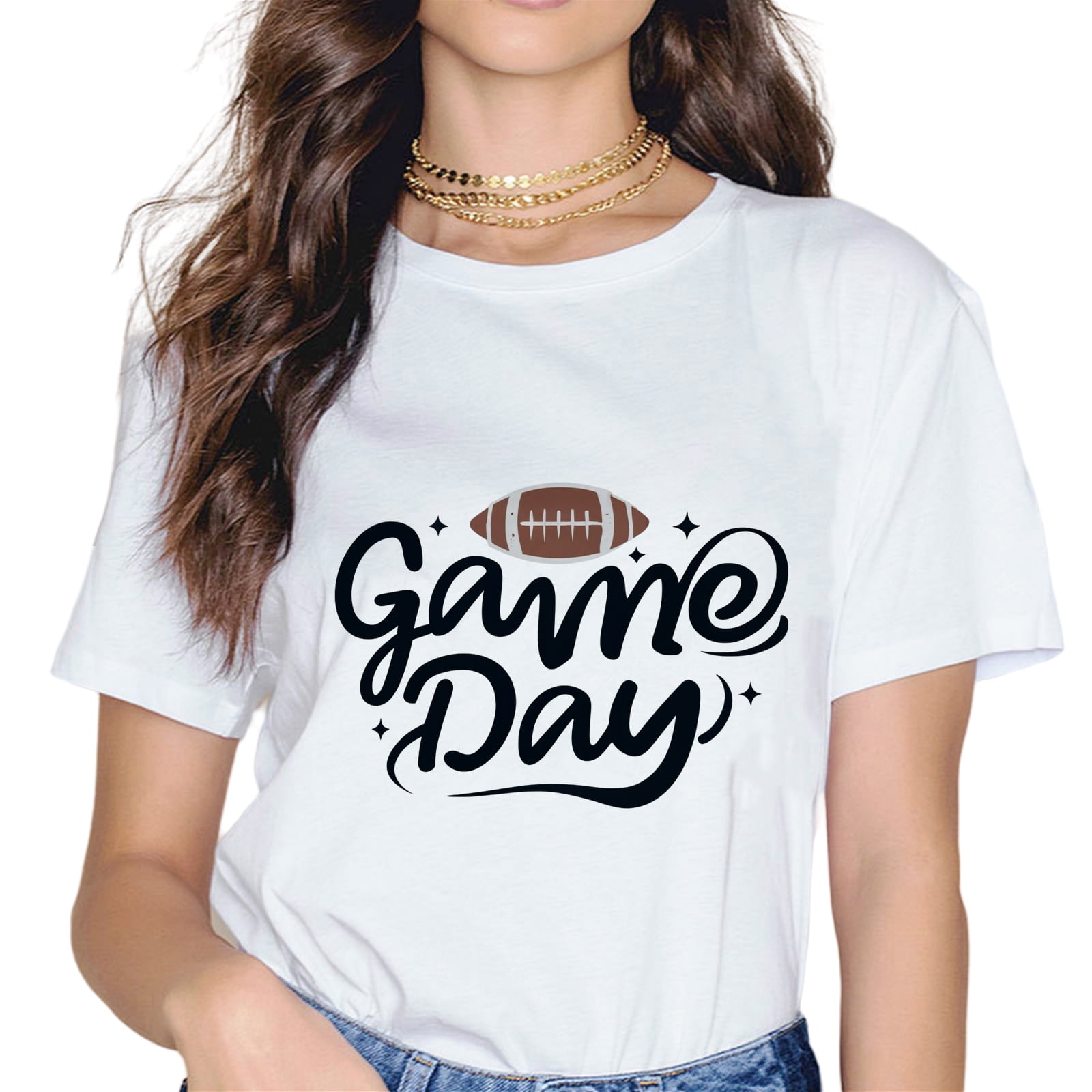 Game Day Rugby Casual Crew Neck white T-Shirt Summer Top - Walmart.com