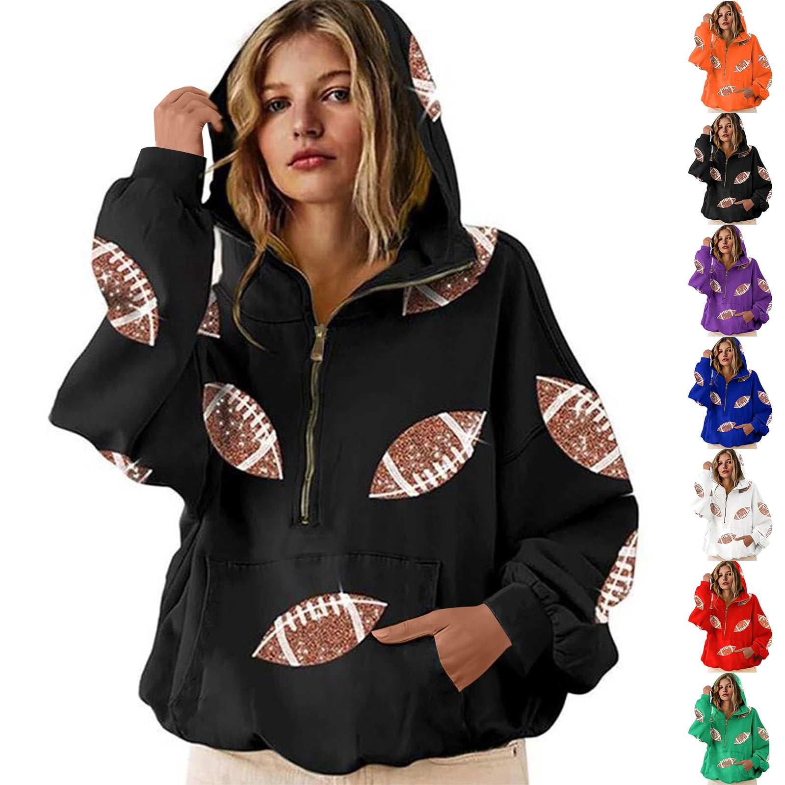 Game Day Sweatshirt Women Half Zip Sequin Football Sweatshirt Casual ...