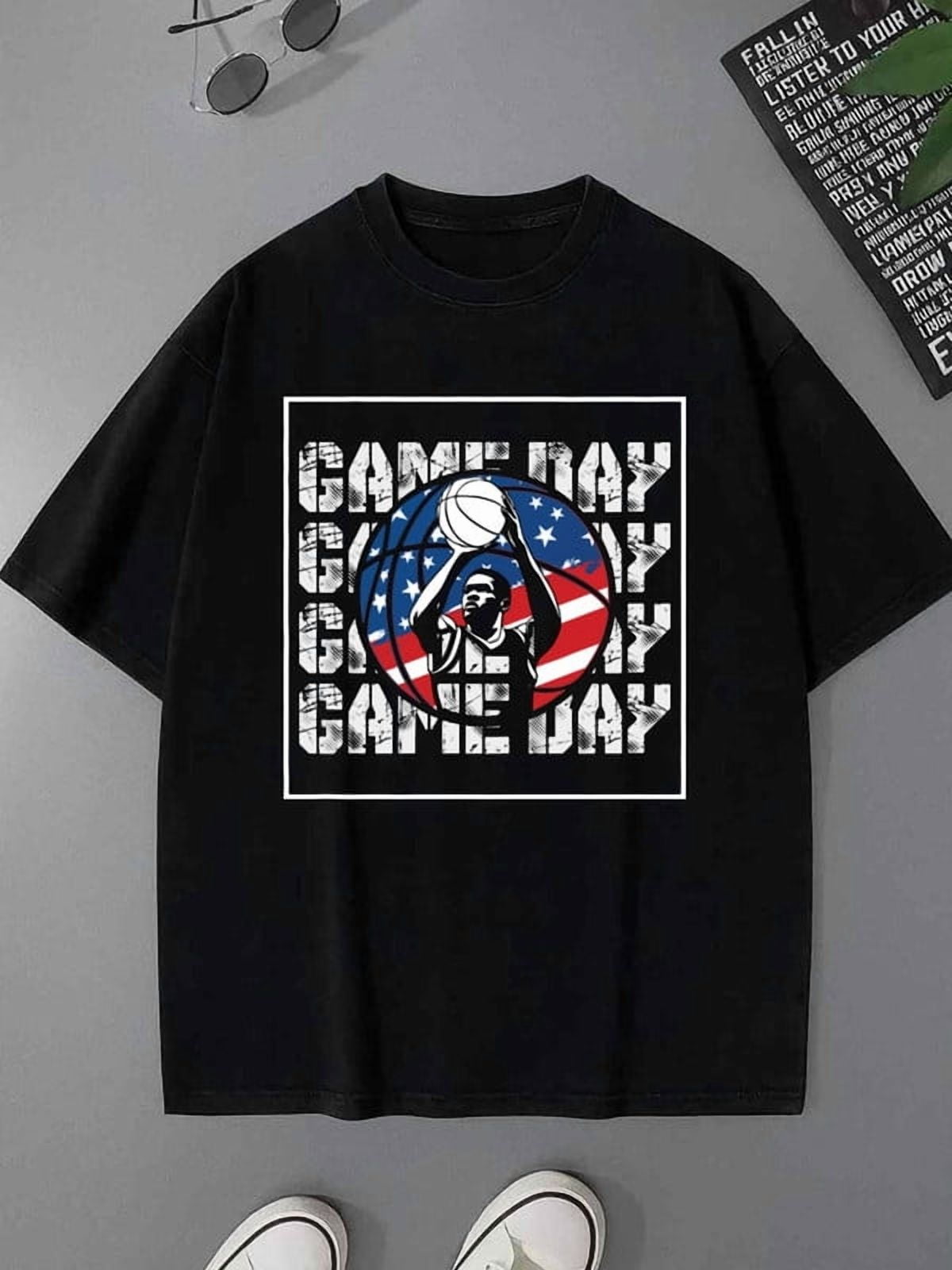 Game Day Tee for men Exercise 180G 100% Cotton black gym basketball ...