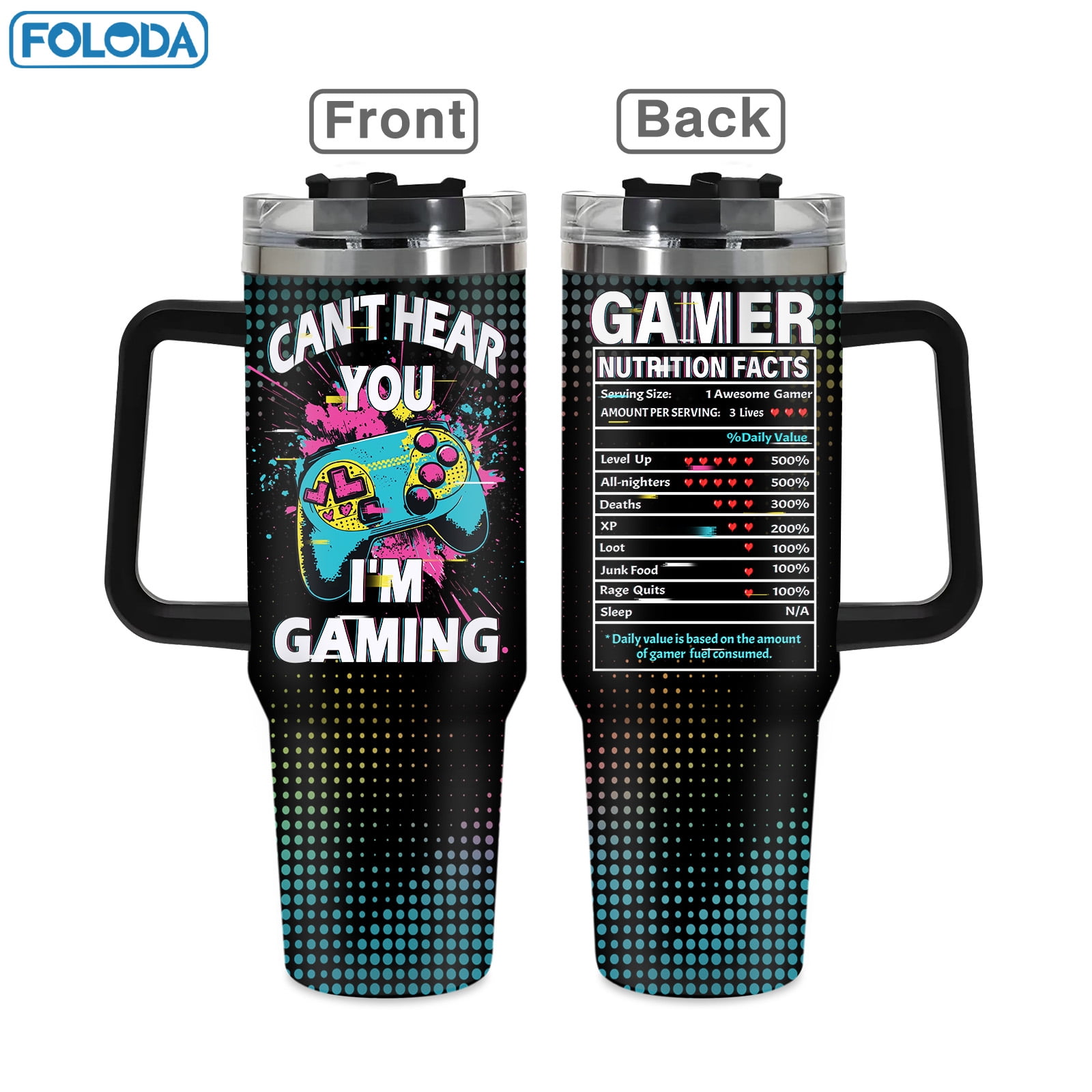 Game Design 40oz Stainless Steel Handle Insulated Mug Outdoor Travel ...