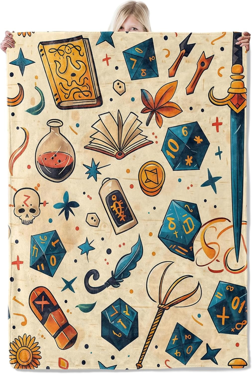 Game Dice Fantasy Blanket 40×50 Inch,Magic Symbols and Spell Book ...