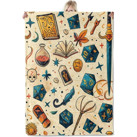 Game Dice Fantasy Blanket 60×80 Inch,Magic Symbols and Spell Book ...