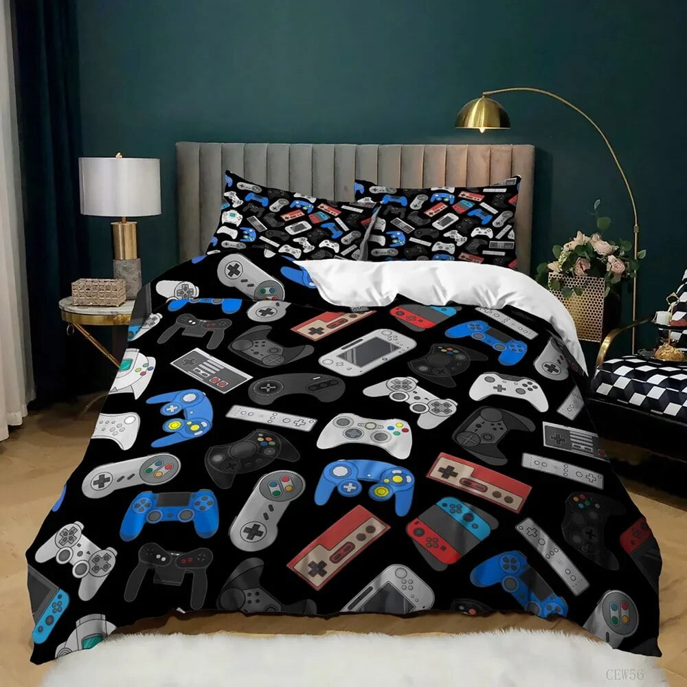 Game Duvet Cover Set Modern Black Gamer Video Game Controller Bedding ...