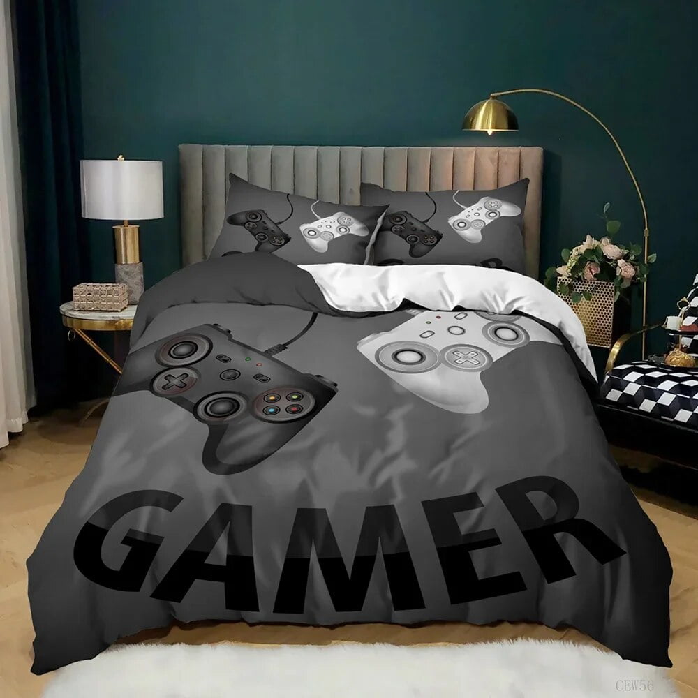 Game Duvet Cover Set Modern Black Gamer Video Game Controller Bedding ...