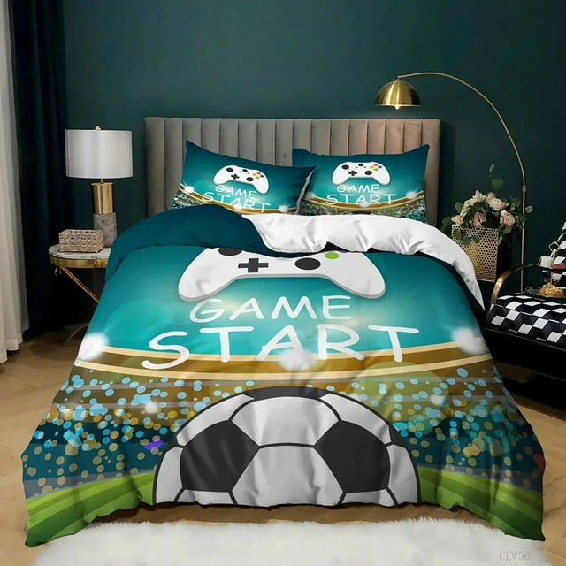 Game Duvet Cover Set Modern Black Gamer Video Game Controller Bedding ...