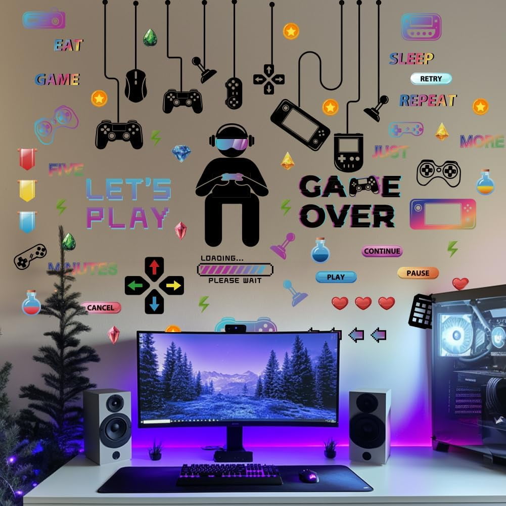 Game Elements Wall Decals Colorful Game Console Wall Stickers Game Room ...