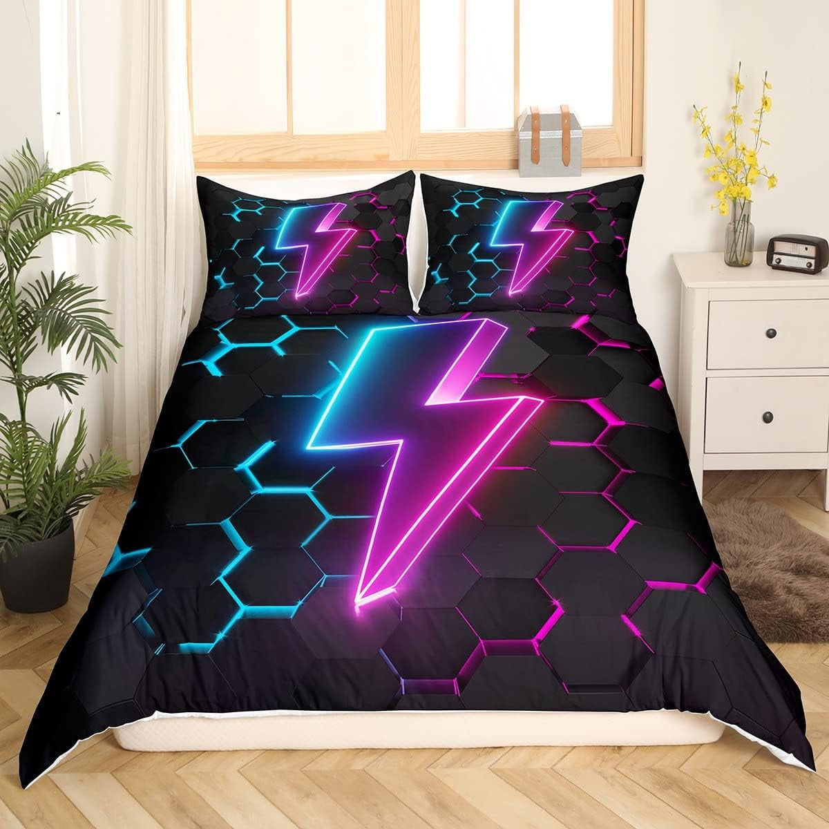 Game Flash Duvet Cover Set ,Geometric Honeycomb Blue Purple Gradient ...