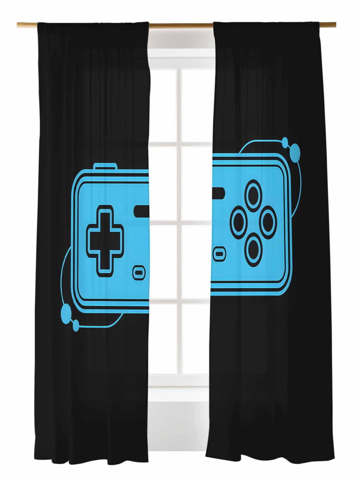 Game Handle Sheer Curtains 2 Panels Set Retro Blue Cartoon Game Console ...