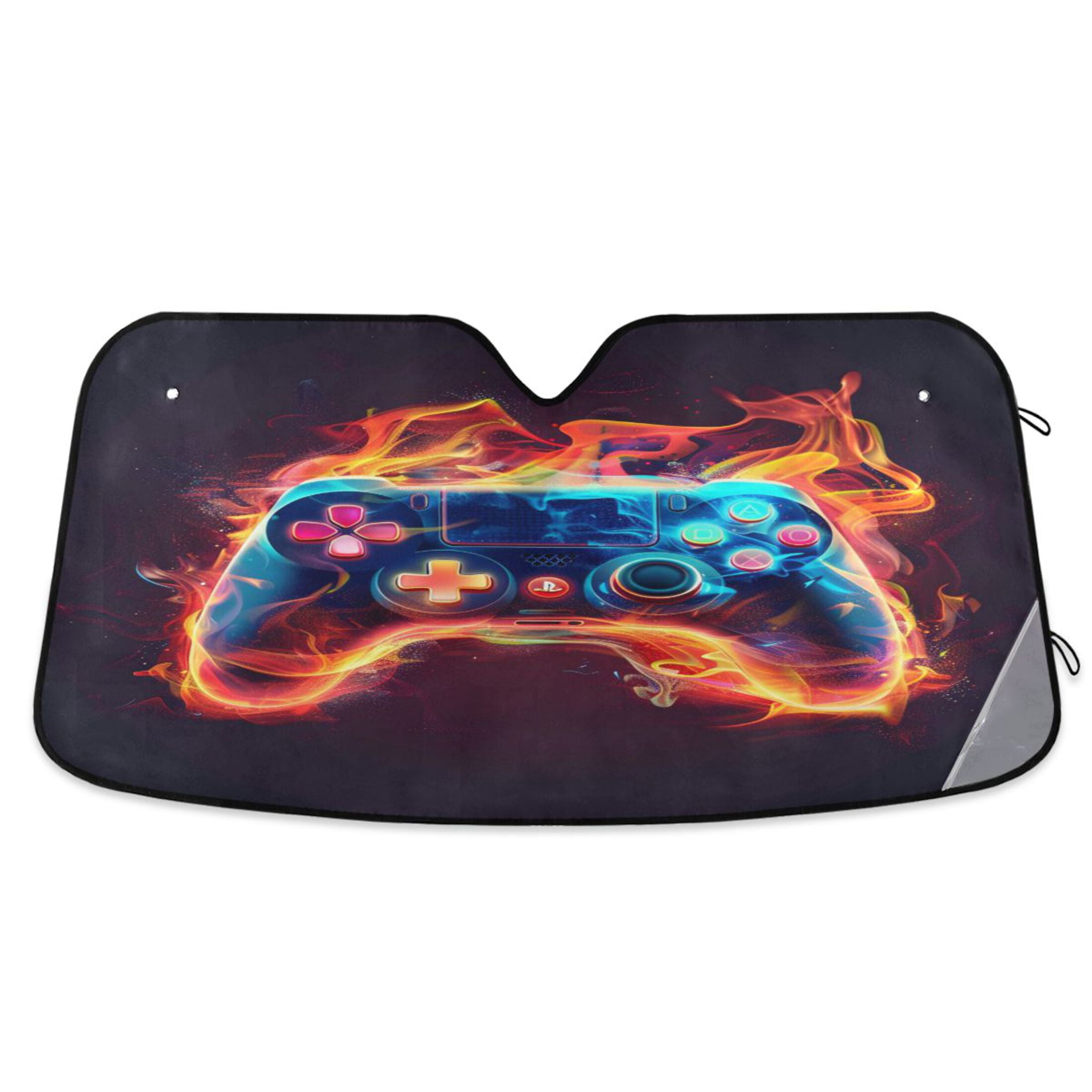 Game Handle with Fire Car Windshield Sun Shade Foldable Car Front ...