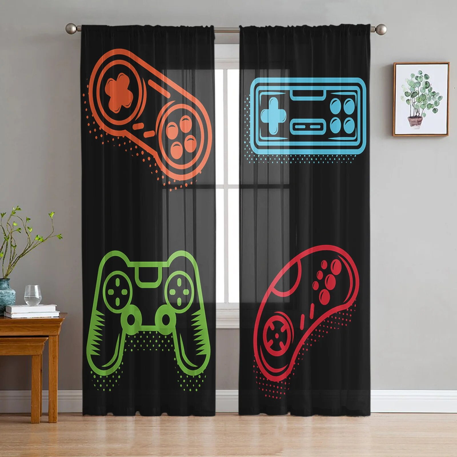 Game Keyboard Cartoon Sheer Curtains for Girl Kids Bedroom Kitchen ...