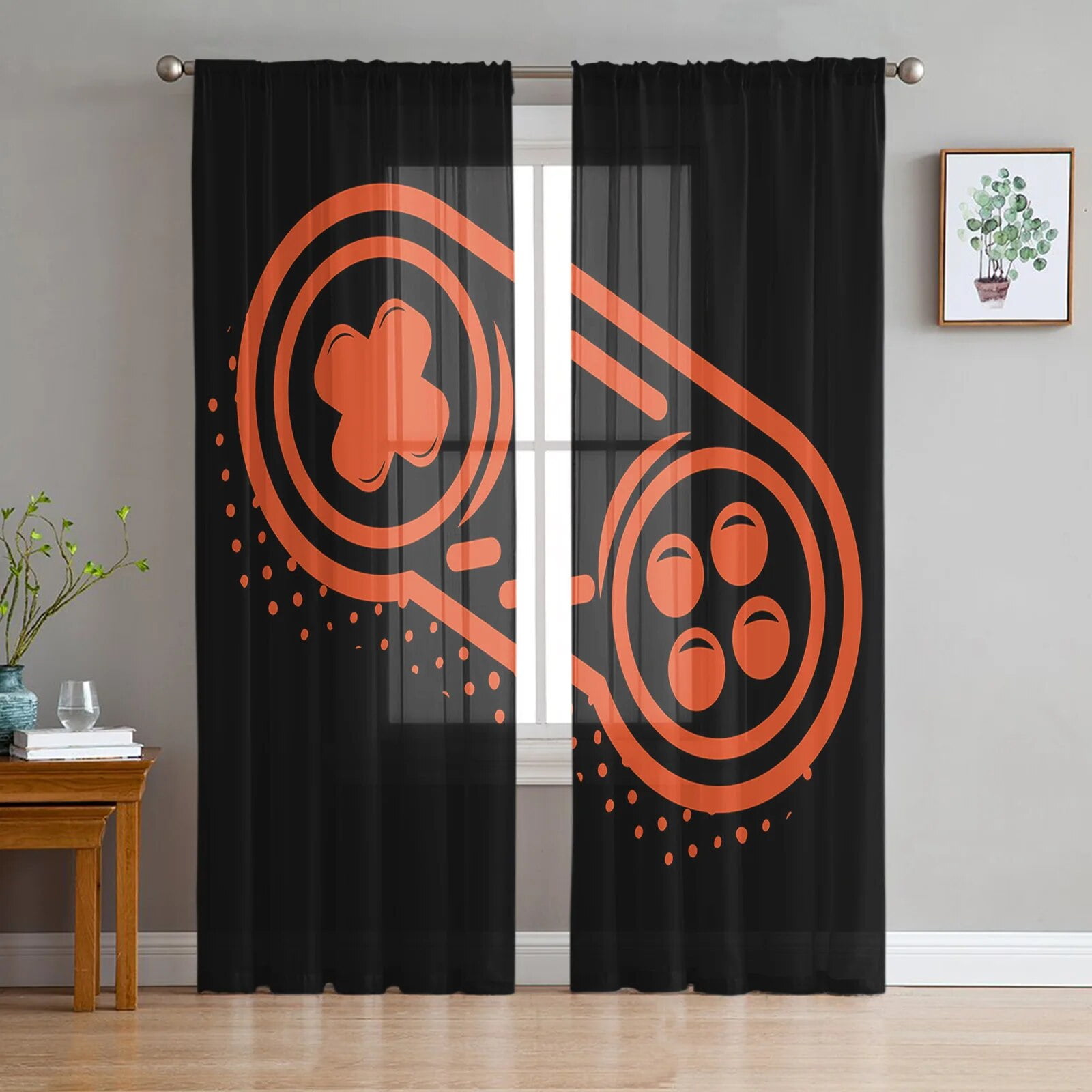 Game Keyboard Cartoon Sheer Curtains for Girl Kids Bedroom Kitchen ...