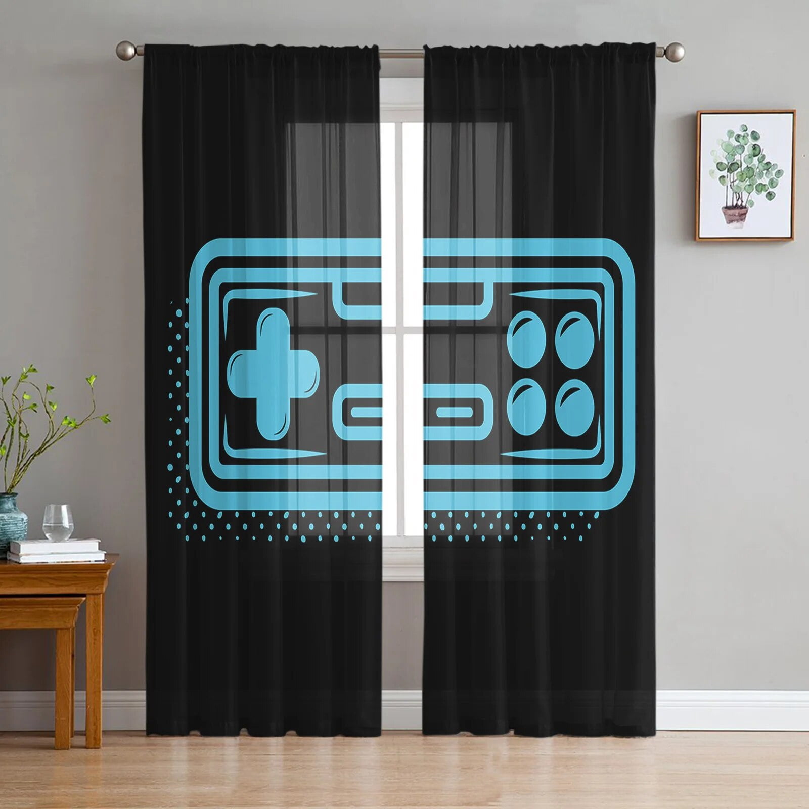 Game Keyboard Cartoon Sheer Curtains for Girl Kids Bedroom Kitchen ...