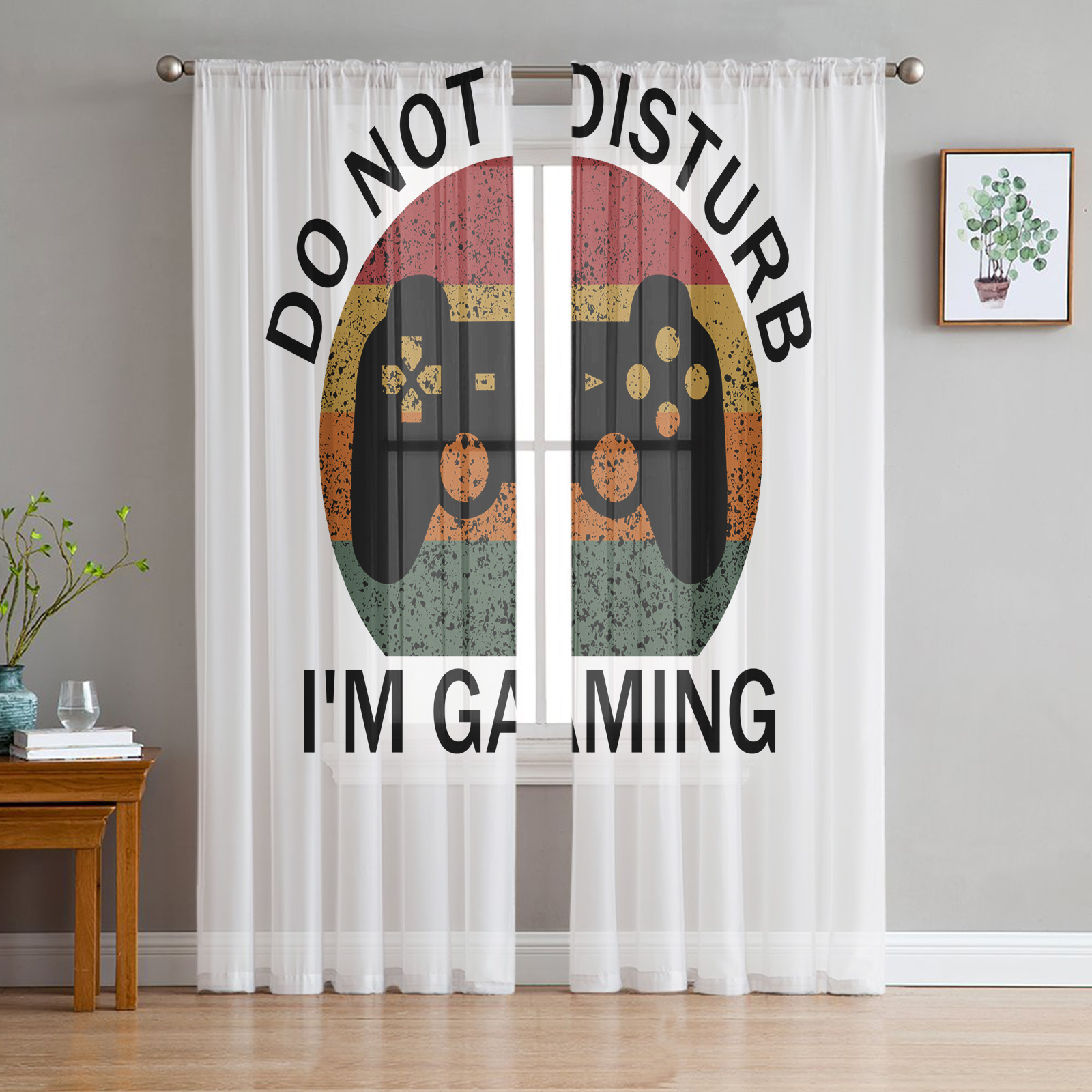 Game Keyboard Cartoon Sheer Voile Curtains for Living Room Bedroom ...