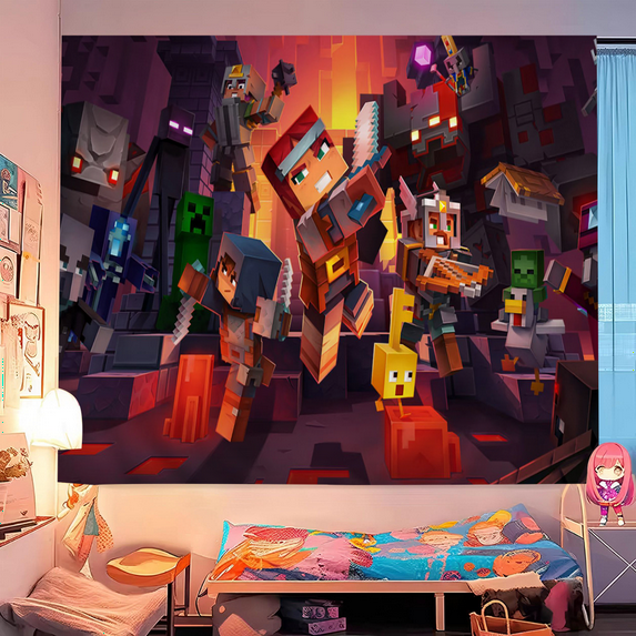 Game M-Minecraft Cartoon Tapestry Art Science Fiction Room Home Decor ...