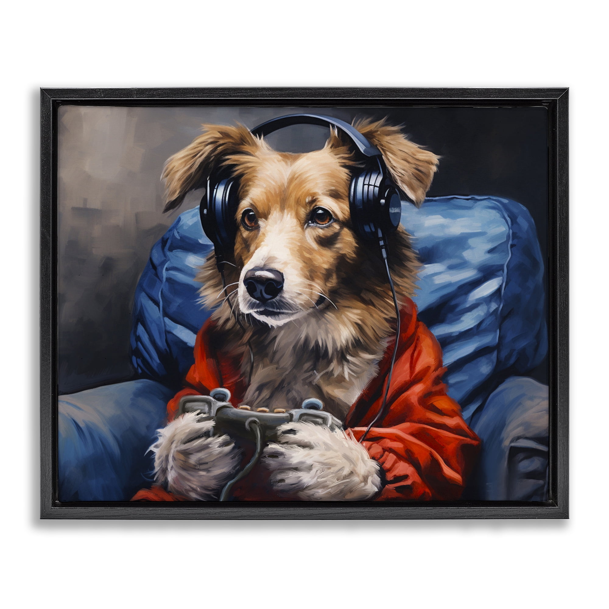 Game Master Dog Black Framed Floater Canvas Wall Art, design by Shawna ...
